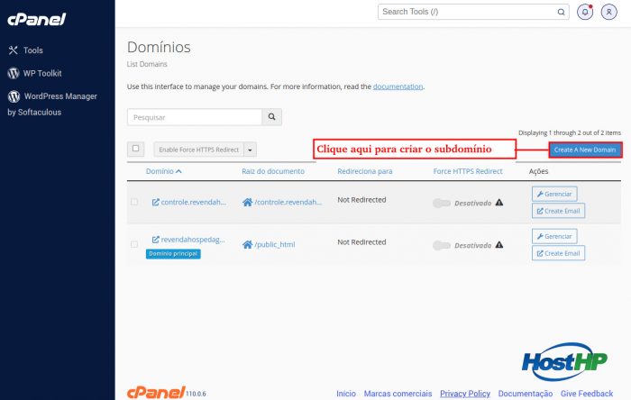 Como criar subdomínio no cPanel - HostHP